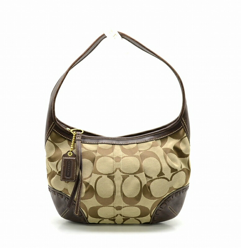 【楽天市場】【バッグ】COACH コーチ シグネチャー プリーテッドホーボー ワンショルダー セミショルダー キャンバス レザー 茶 ブラウン ...