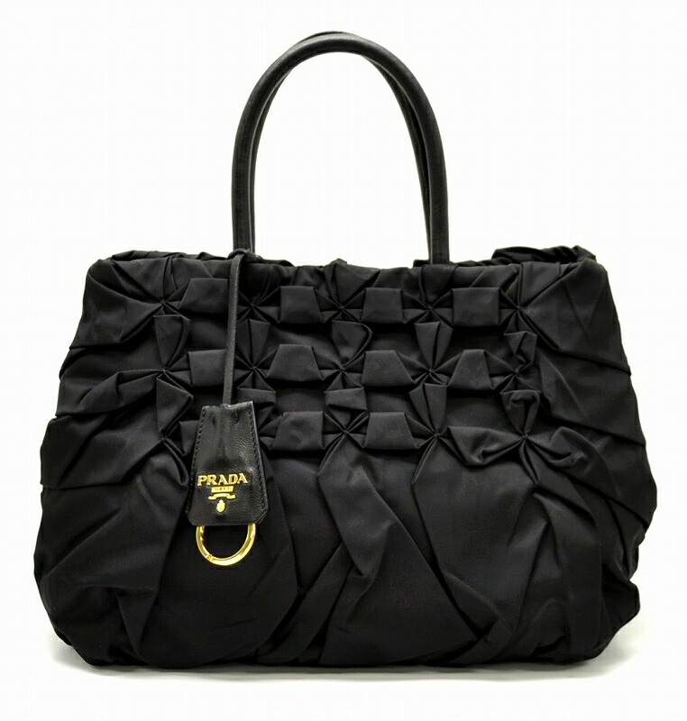 【楽天市場】【バッグ】PRADA プラダ ハンドバッグ プリーツ ギャザー ナイロン レザー 黒 ブラック BN1701 【中古】【u ...
