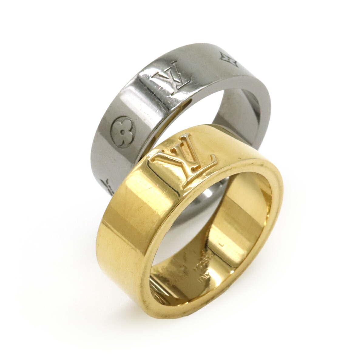 【楽天市場】LOUIS VUITTON ルイ ヴィトン リング LV インスティンクト セット2 メタル ダークシルバー GP ゴールド L ...