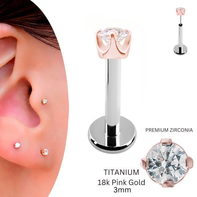 【楽天市場】18金 ピンクゴールド 3mm 立爪 プッシュ ピアス 20g 18g 16g 14g 18Kゴールド チタンピアス 金属アレルギー対応 ラブレットスタッド ボディピアス ロブ ...