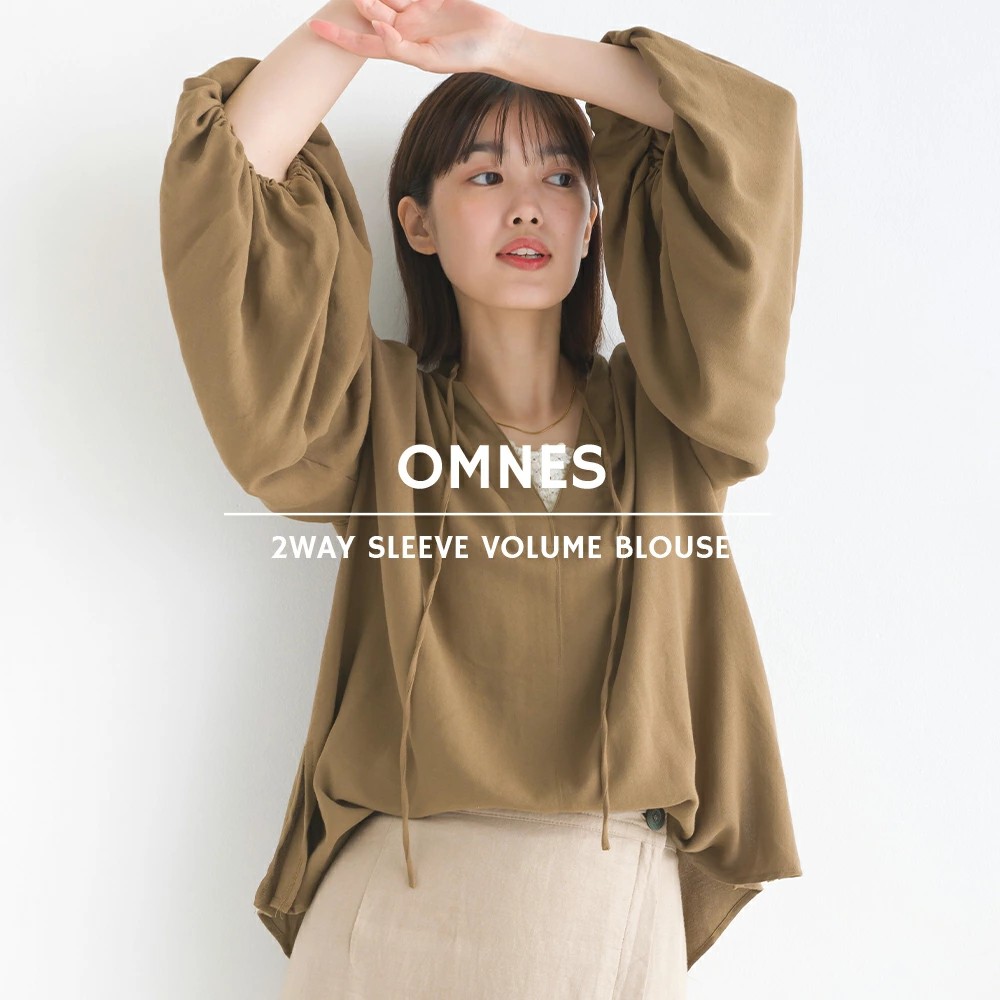 【楽天市場】【10/9で販売終了】【OMNES Supremo】梨地 前後2way袖ボリュームブラウス レディース 長袖 プルオーバー リボン Vネック フリーサイズ 袖ぽわん サイドスリット ...
