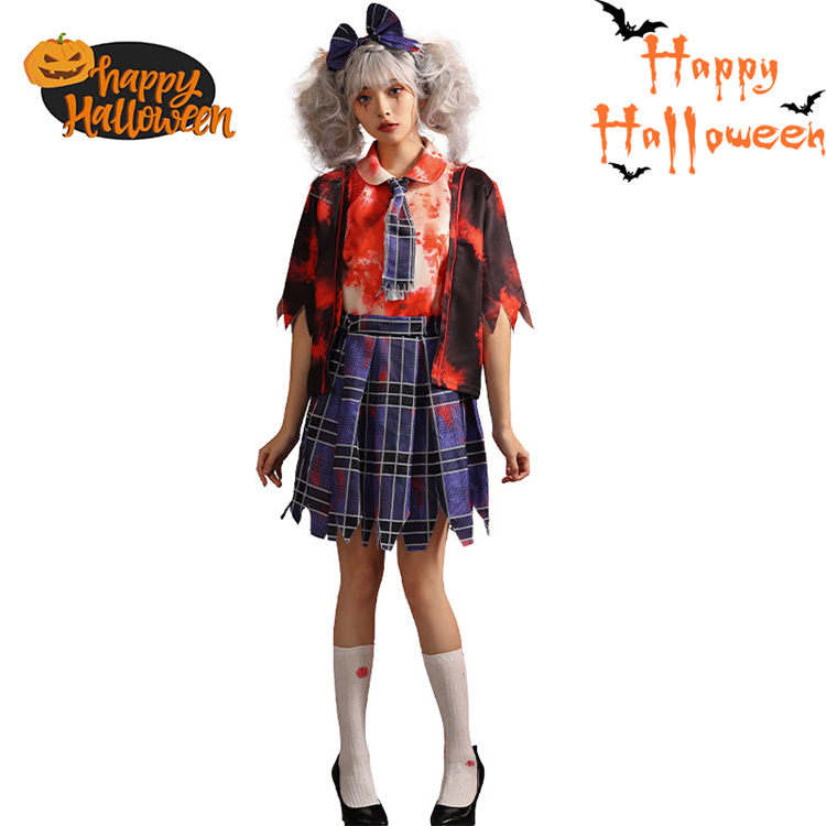 【楽天市場】ハロウィン コスプレ 学生制服 女性 ゾンビ スカート zombie 悪魔 妖怪 僵尸 化け物 血 血痕 恐怖 変装 仮装 学園祭 ...