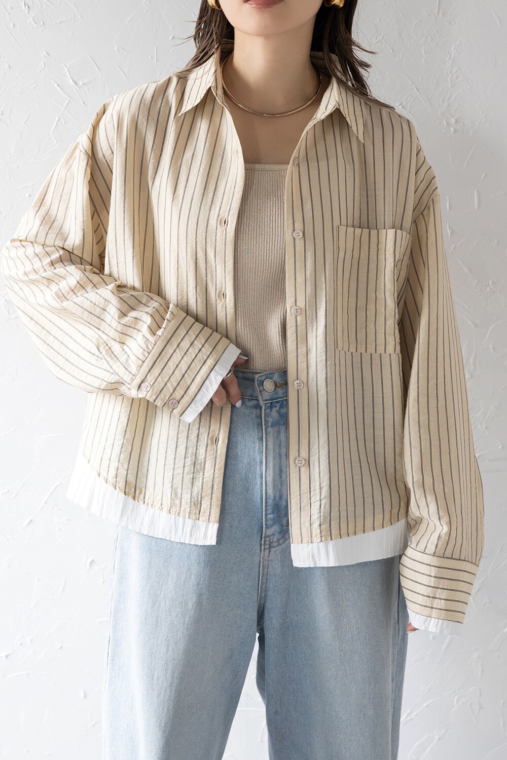 【楽天市場】シアーストライプレイヤード風シャツ 77-003943：BONJOUR SAGAN