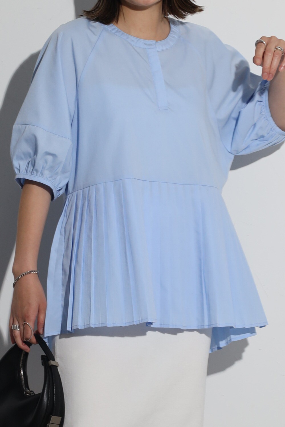 【楽天市場】プリーツ切替ランタンスリーブシャツ 77-004027：BONJOUR SAGAN