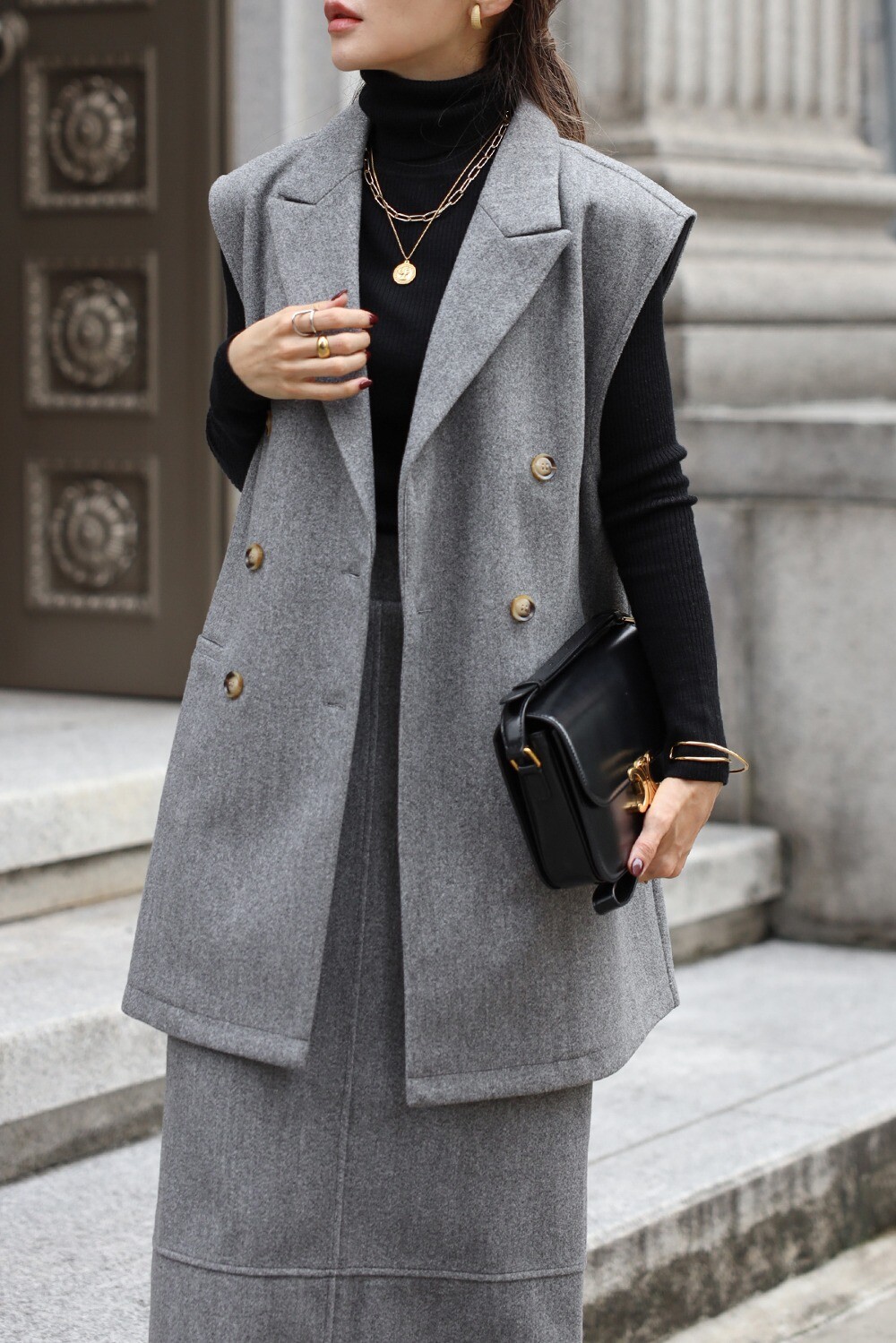 【楽天市場】ウールタッチダブルボタンベスト 88-004382：BONJOUR SAGAN