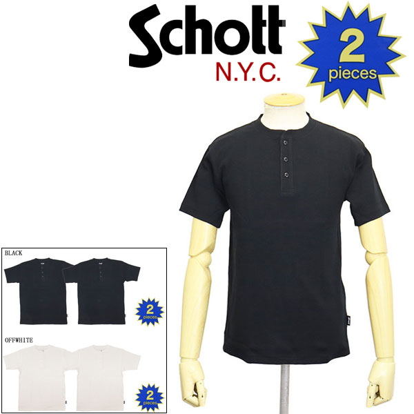 【楽天市場】正規取扱店 Schott (ショット) 5934010 2PACK HENLEY NECK T-SHIRT 2パック ヘンリー ...