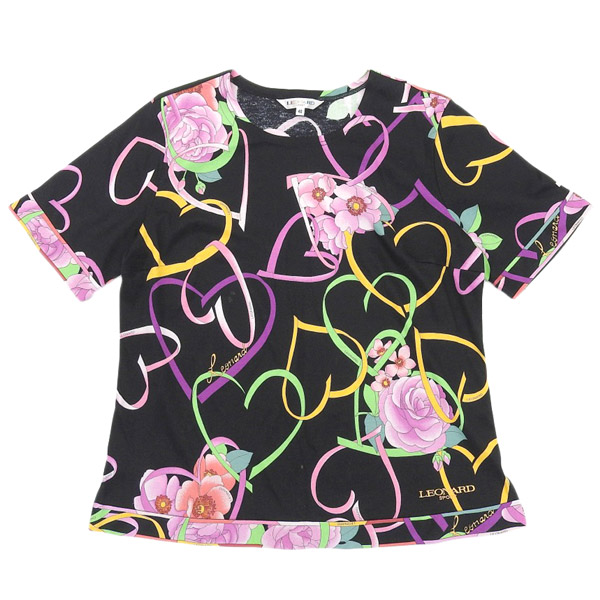 【楽天市場】 美品 レオナール LEONARD コットン100% ハート フラワー ロゴ刺? 総柄 Tシャツ トップス レディース ブラック ...