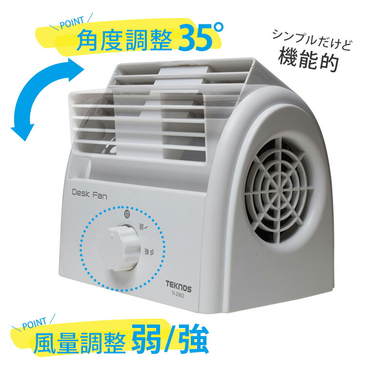 【楽天市場】送料無料(一部地域を除く)【TEKNOS テクノス TI-2002 デスクファン (ホワイト) 卓上扇風機】上下角度調整 風量2段階 風量切替 26W/21W ネイルファン ...