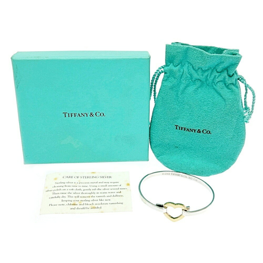【楽天市場】【中古】【箱付き】 TIFFANY&Co. ティファニー シルバー ゴールド オープンハート コンビ バングル 14.7g 925 ...
