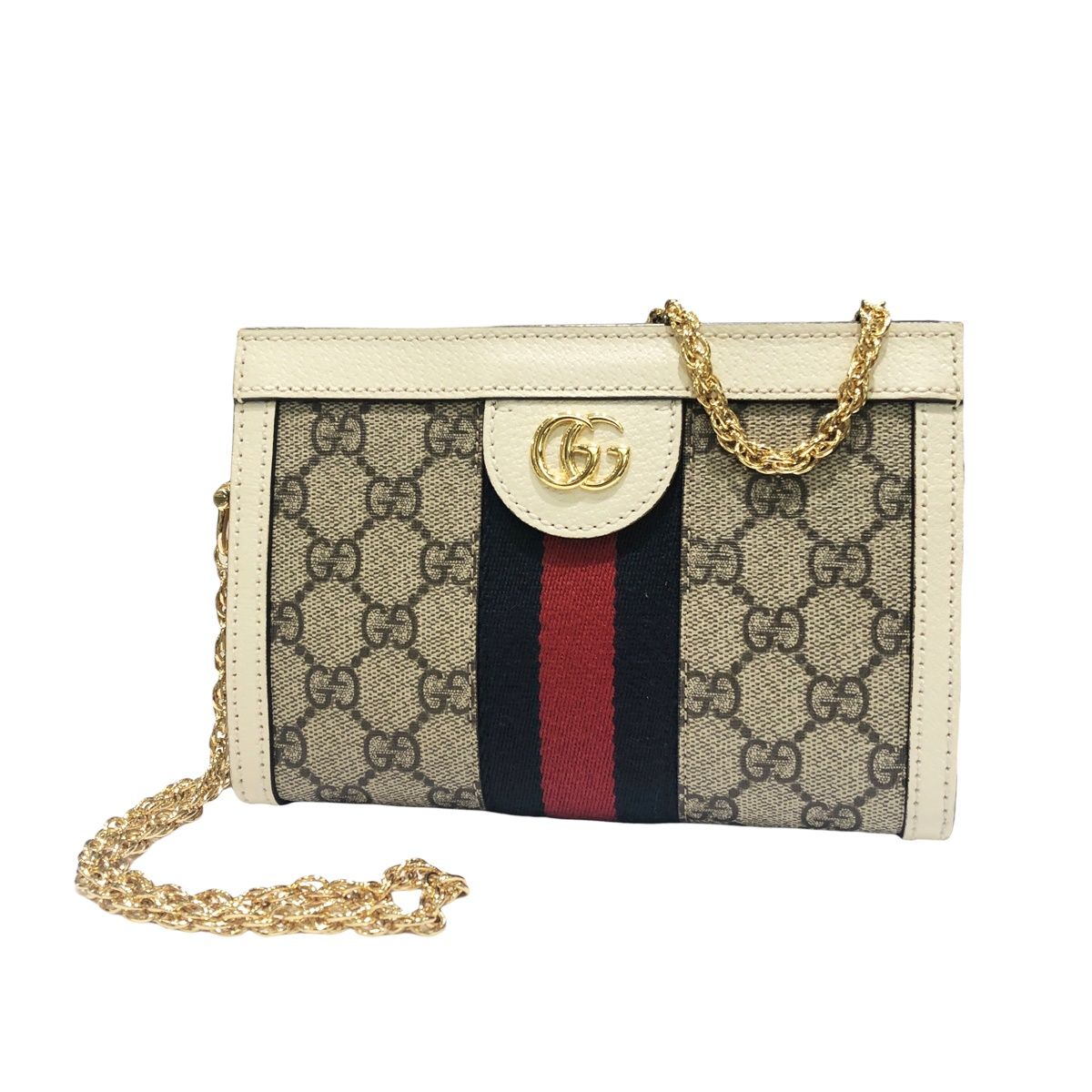 【楽天市場】【中古】 GUCCI グッチ 602676 オフィディア ミニ チェーンバッグ GGスプリーム アイボリー ベージュ レザー ...