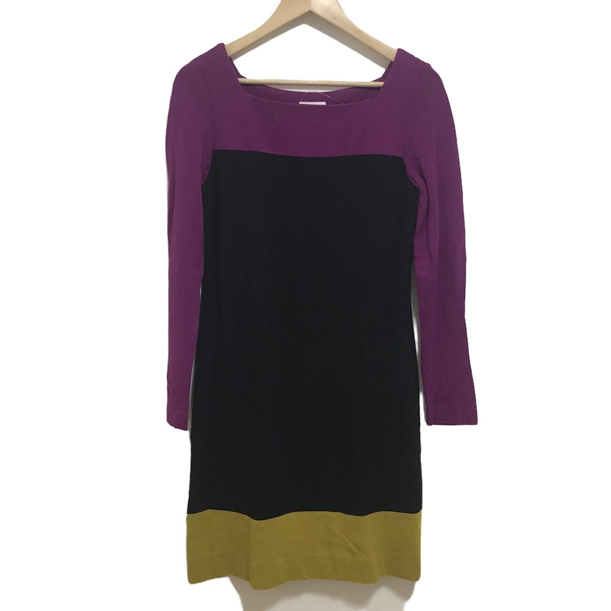 【楽天市場】【中古】MILLY(ミリー) ワンピース スクエアネック/長袖/ひざ丈 黒×パープル×イエローグリーン：ブランディア 楽天市場店