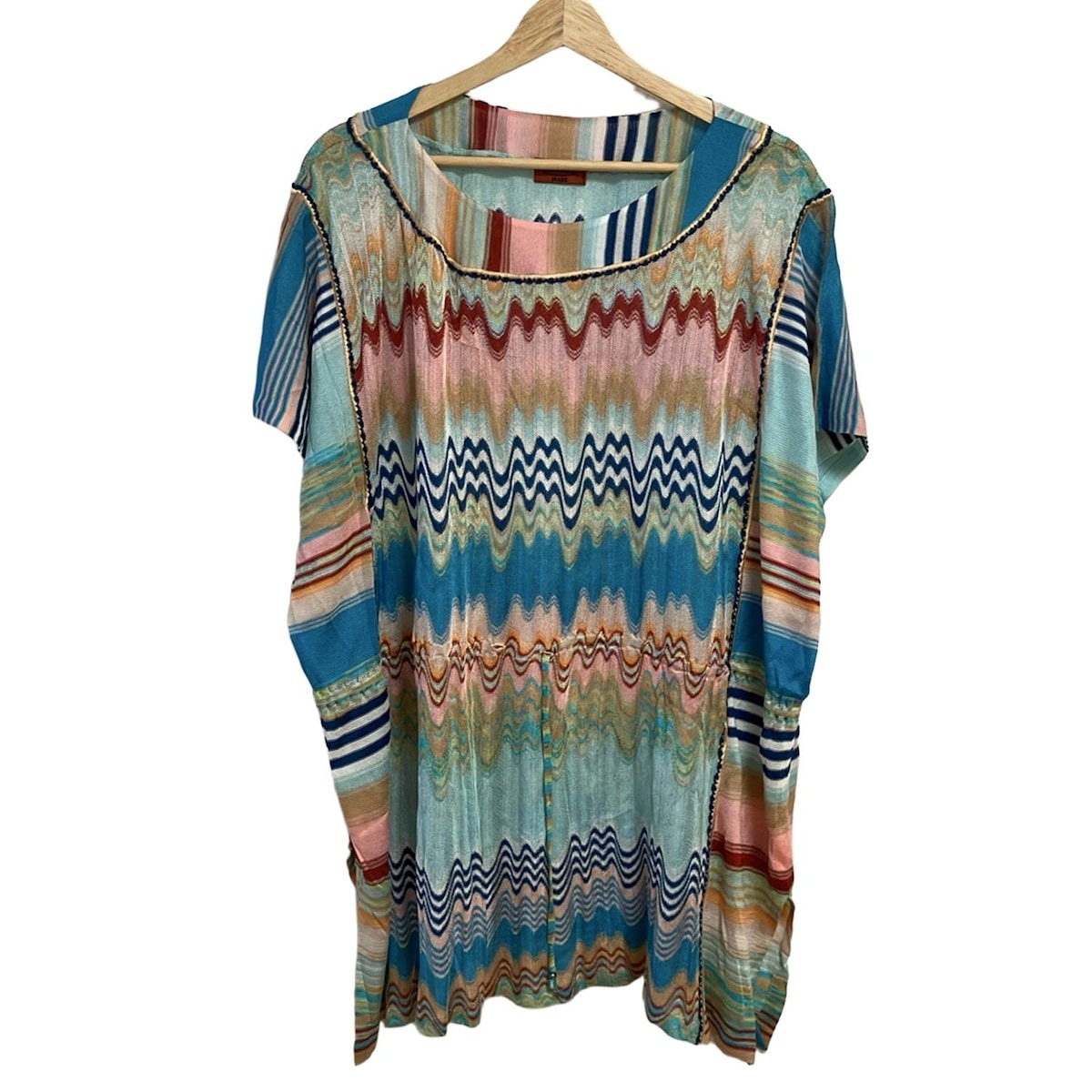 【楽天市場】【中古】MISSONI(ミッソーニ) チュニック 半袖/ニット ライトブルー×ピンク×マルチ：ブランディア 楽天市場店