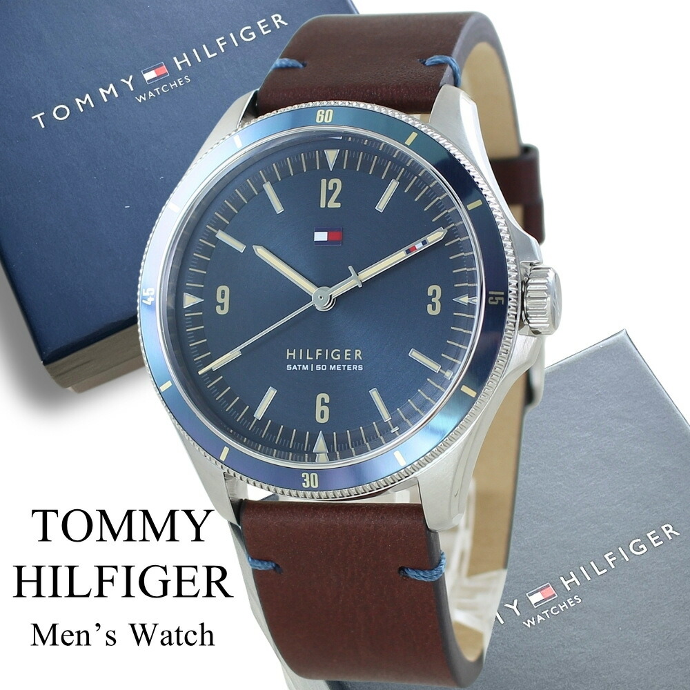 【楽天市場】トミーヒルフィガー 腕時計 メンズ ブルー ブラウン レザー クオーツ 時計 革ベルト ギフト プレゼント 男性用 おしゃれ ...