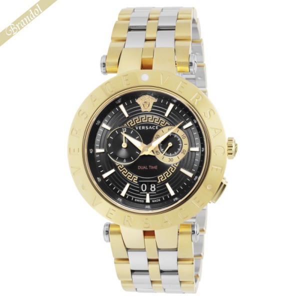 【楽天市場】VERSACE ヴェルサーチ メンズ腕時計 Vレース デュアルタイム 46mm ブラック×ゴールド×シルバー VEBV00519 ...