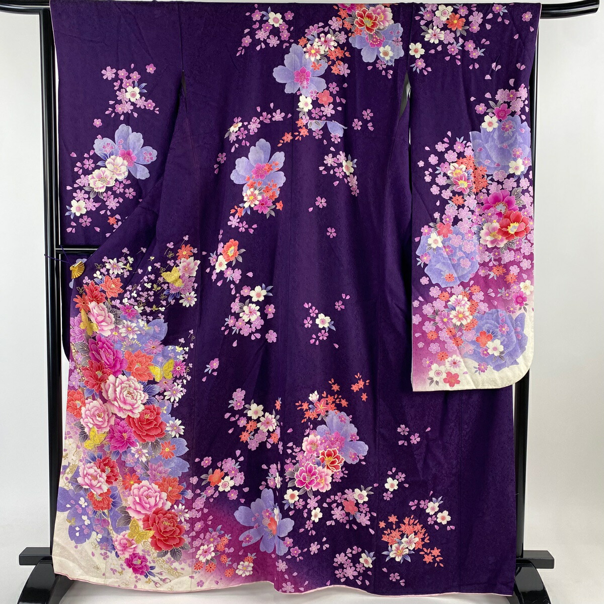 【楽天市場】振袖 身丈167cm 裄丈65cm M 袷 牡丹 蝶 箔 金彩 濃紫 正絹 名品 【中古】：バイセル 楽天市場店