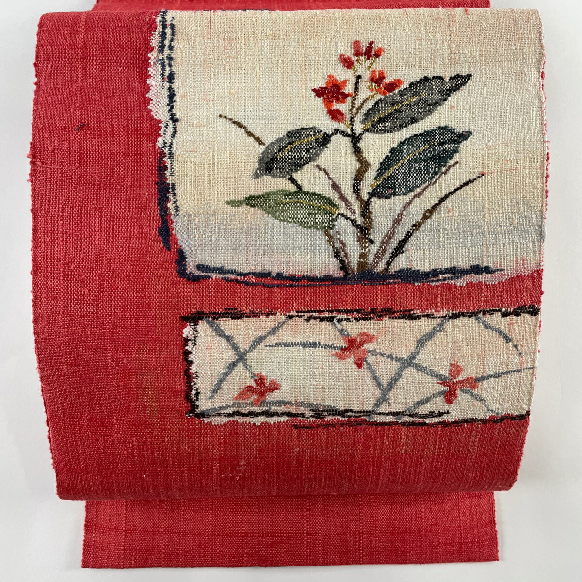 【楽天市場】名古屋帯 美品 名品 証紙あり 紬地 渡文 八寸名古屋帯 松葉仕立て 草花 金糸 濃ピンク 正絹 【中古】：バイセル 楽天市場店