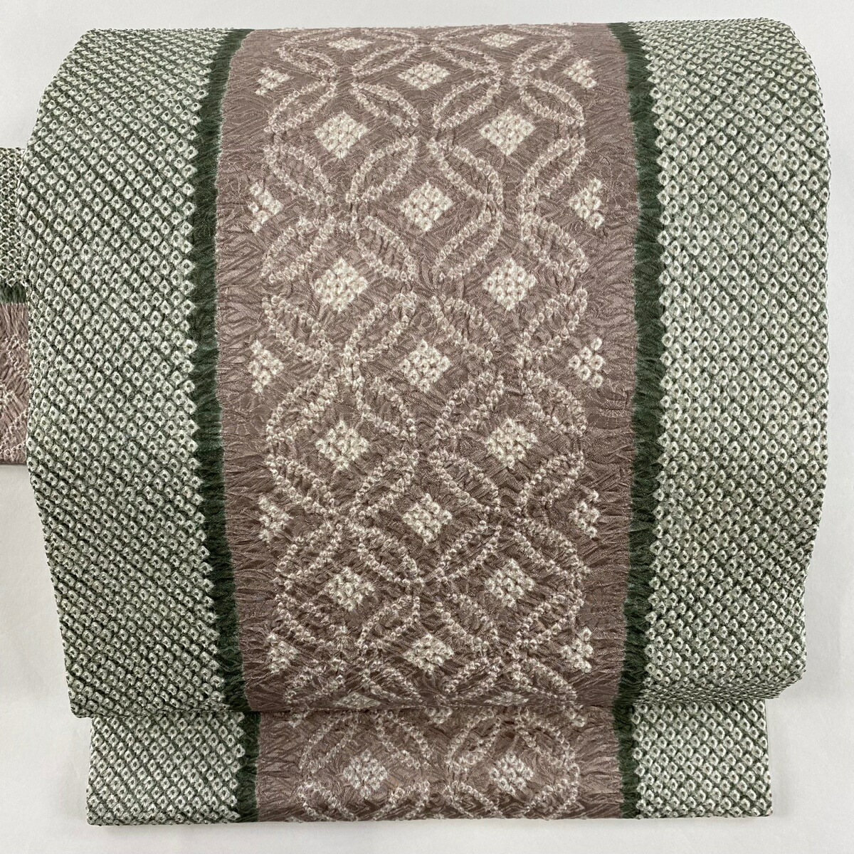 【楽天市場】名古屋帯 美品 名品 七宝 菱 絞り 灰緑 正絹 【中古】：バイセル 楽天市場店