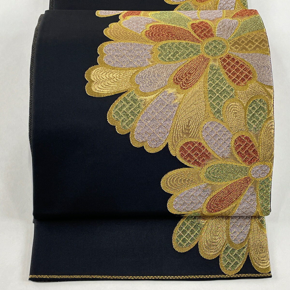【楽天市場】袋帯 美品 秀品 関西仕立て 花 金糸 箔 黒 六通 正絹 【中古】：バイセル 楽天市場店