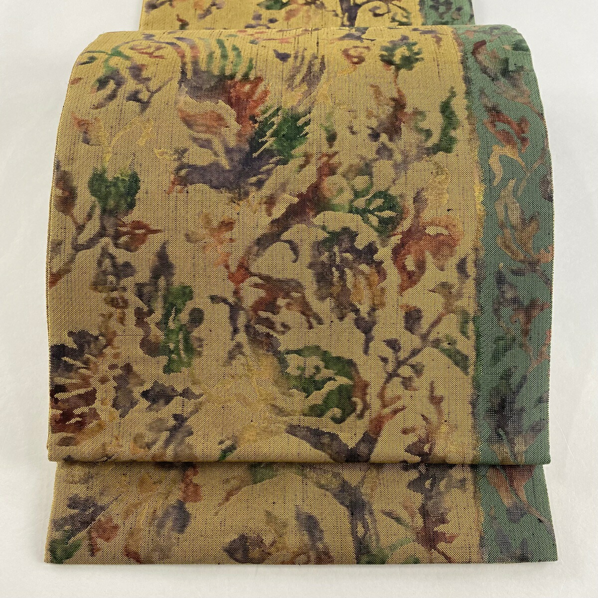 【楽天市場】袋帯 美品 秀品 紬地 樹木 鳥 箔 茶緑色 六通 正絹 【中古】：バイセル 楽天市場店