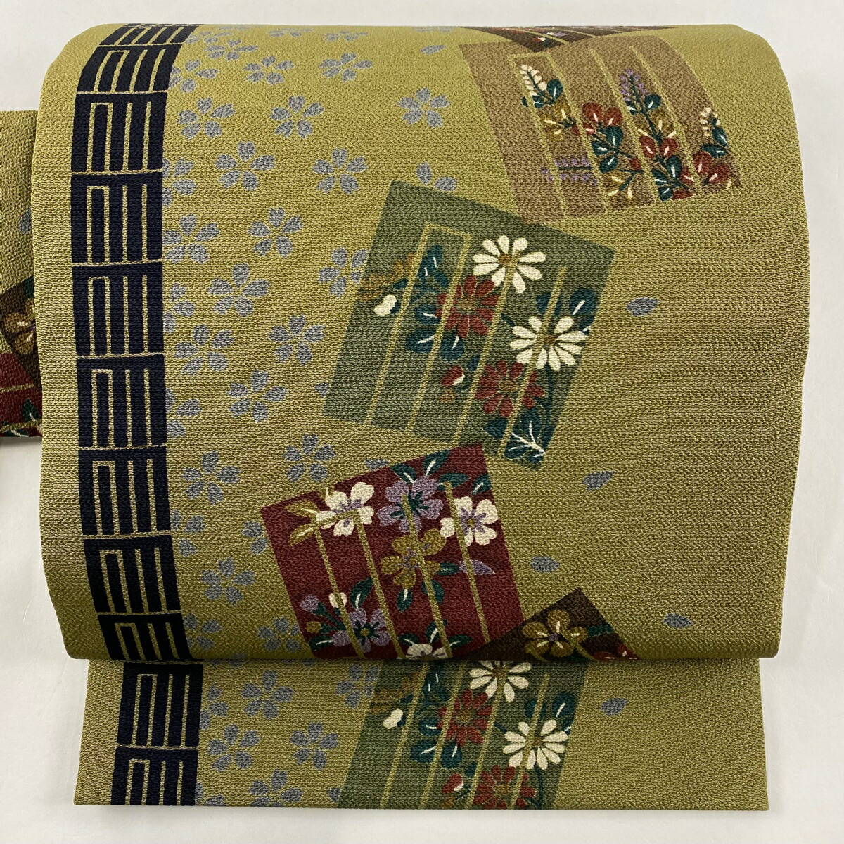 【楽天市場】名古屋帯 美品 秀品 源氏香 草花 縮緬 鶯色 正絹 【中古】：バイセル 楽天市場店