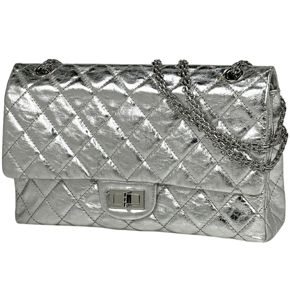 【楽天市場】シャネル CHANEL 2.55ライン チェーン ショルダーバッグ デカ マトラッセ Wフラップ レザー シルバー レディース ...