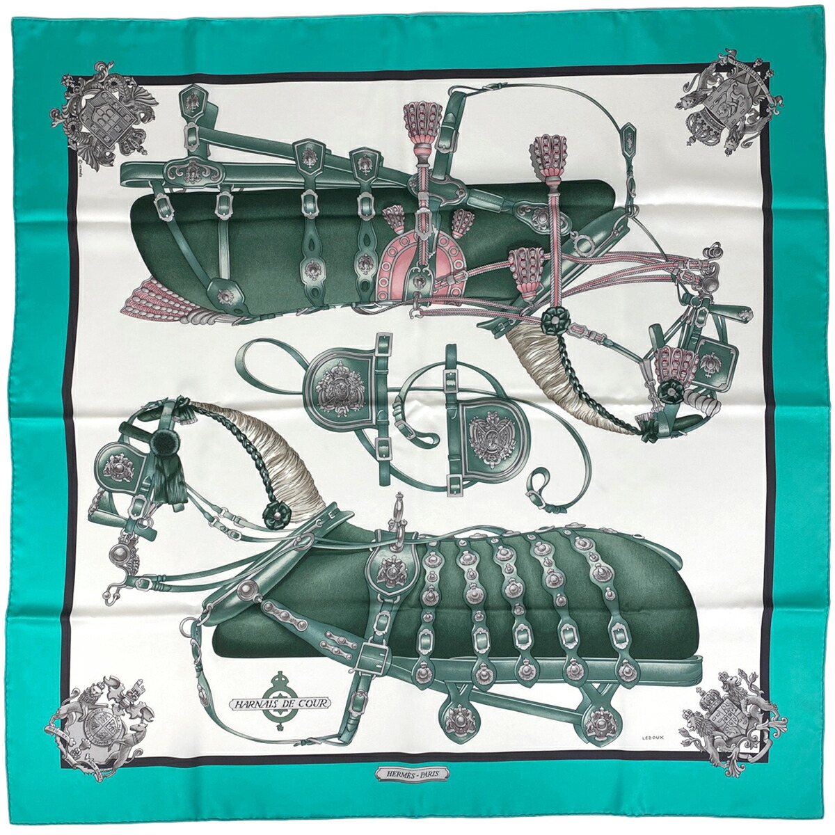【楽天市場】【ラッピング可】エルメス HERMES カレ 90 HARNAIS DE COUR 宮廷の馬具 スカーフ シルク グリーン マルチ ...