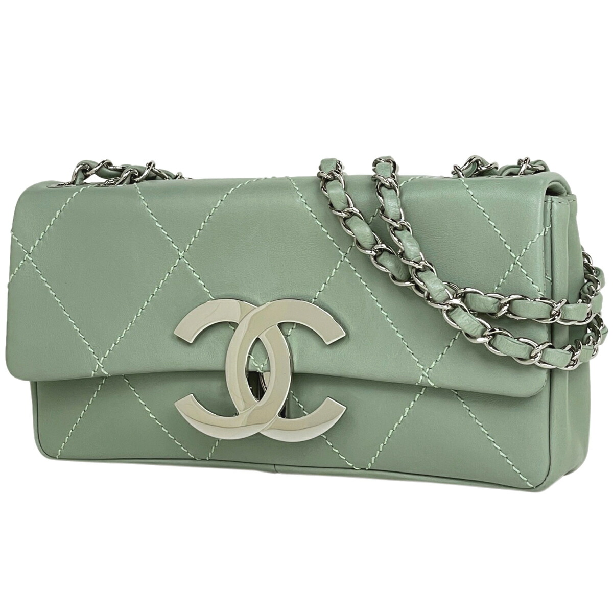 【楽天市場】シャネル CHANEL ココマーク チェーン ショルダーバッグ Wチェーン ワイルドステッチ ショルダーバッグ レザー グリーン ...