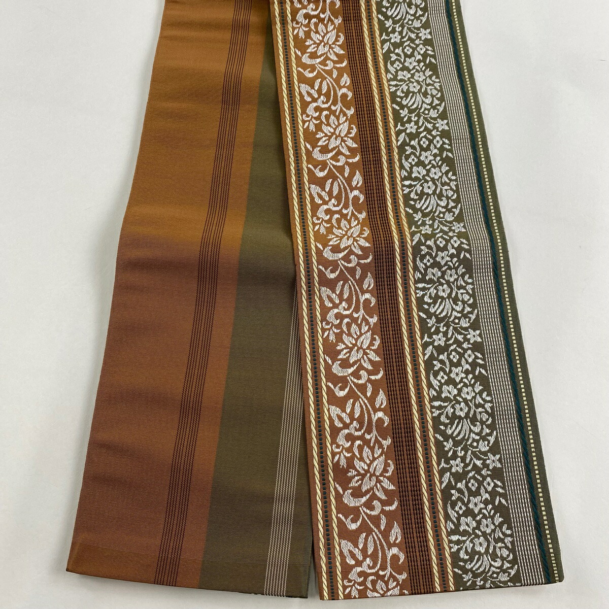 【楽天市場】半幅帯 美品 優品 縞 草花 茶色 正絹 【中古】：バイセル 楽天市場店