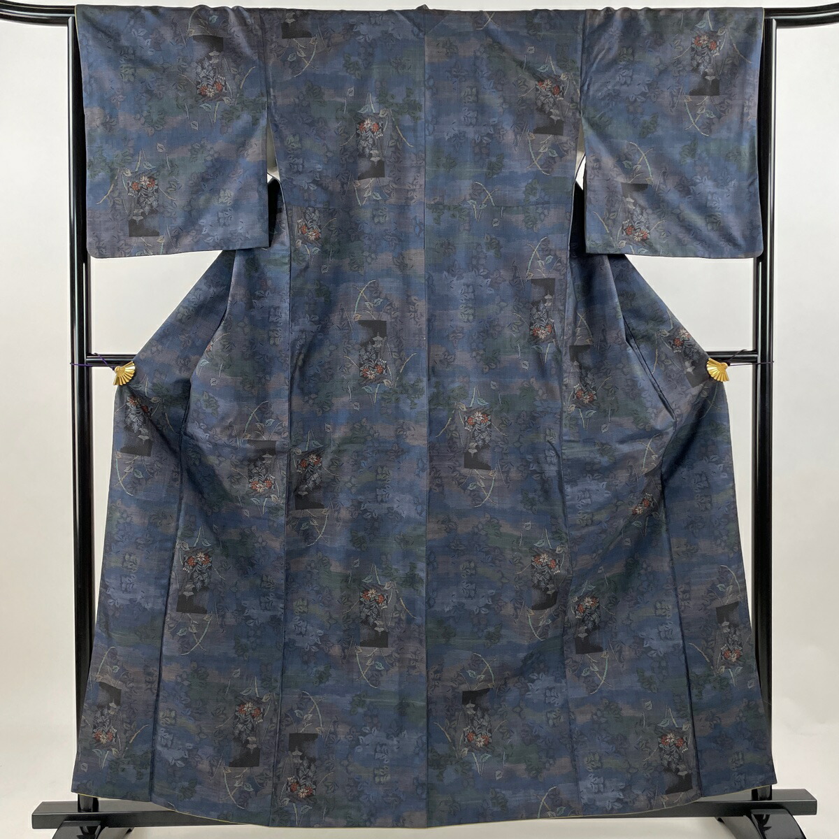 【楽天市場】紬 身丈159cm 裄丈65cm M 袷 短冊 草花 濃紺 正絹 美品 秀品 【中古】：バイセル 楽天市場店