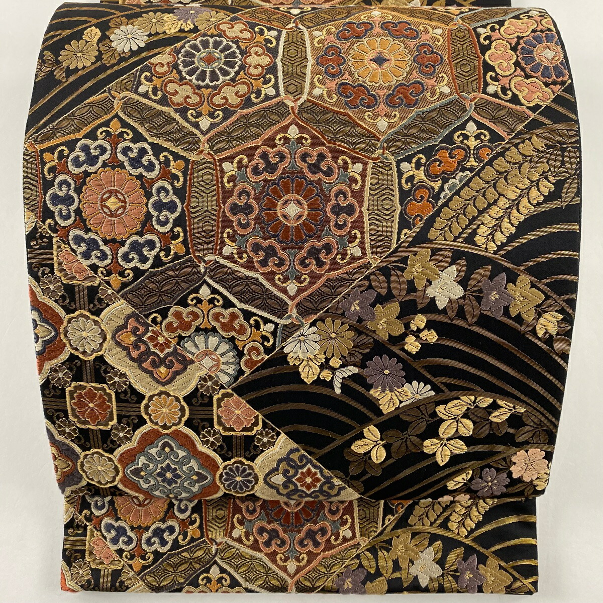 【楽天市場】袋帯 秀品 華文 草花 金糸 金彩 黒 六通 正絹 【中古】：バイセル 楽天市場店