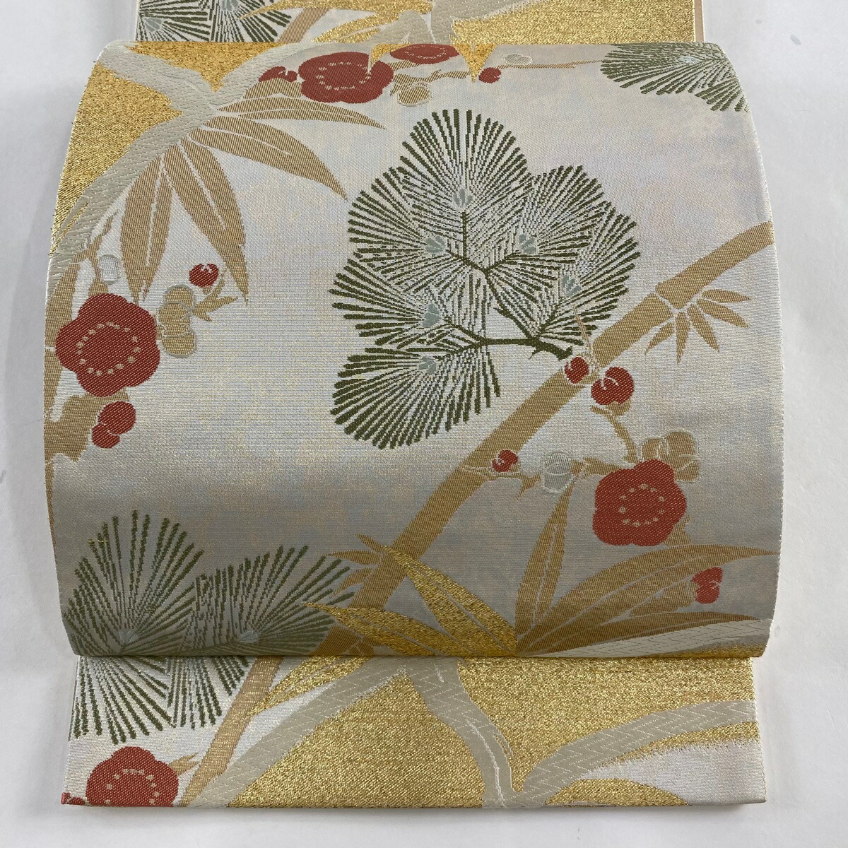 【楽天市場】袋帯 秀品 松竹梅 箔 銀糸 灰白 六通 正絹 【中古】：バイセル 楽天市場店