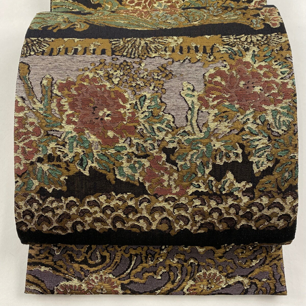 【楽天市場】袋帯 美品 秀品 草花 段縞 箔 焦茶色 六通 正絹 【中古】：バイセル 楽天市場店