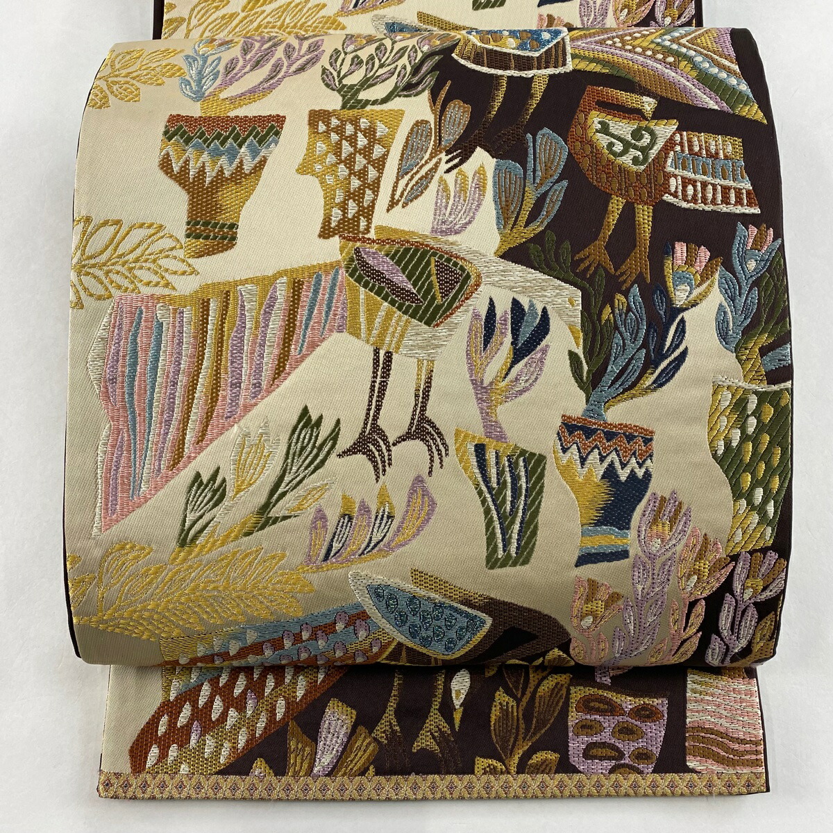 【楽天市場】袋帯 美品 名品 鳥 草花 金糸 箔 ベージュ 六通 正絹 【中古】：バイセル 楽天市場店
