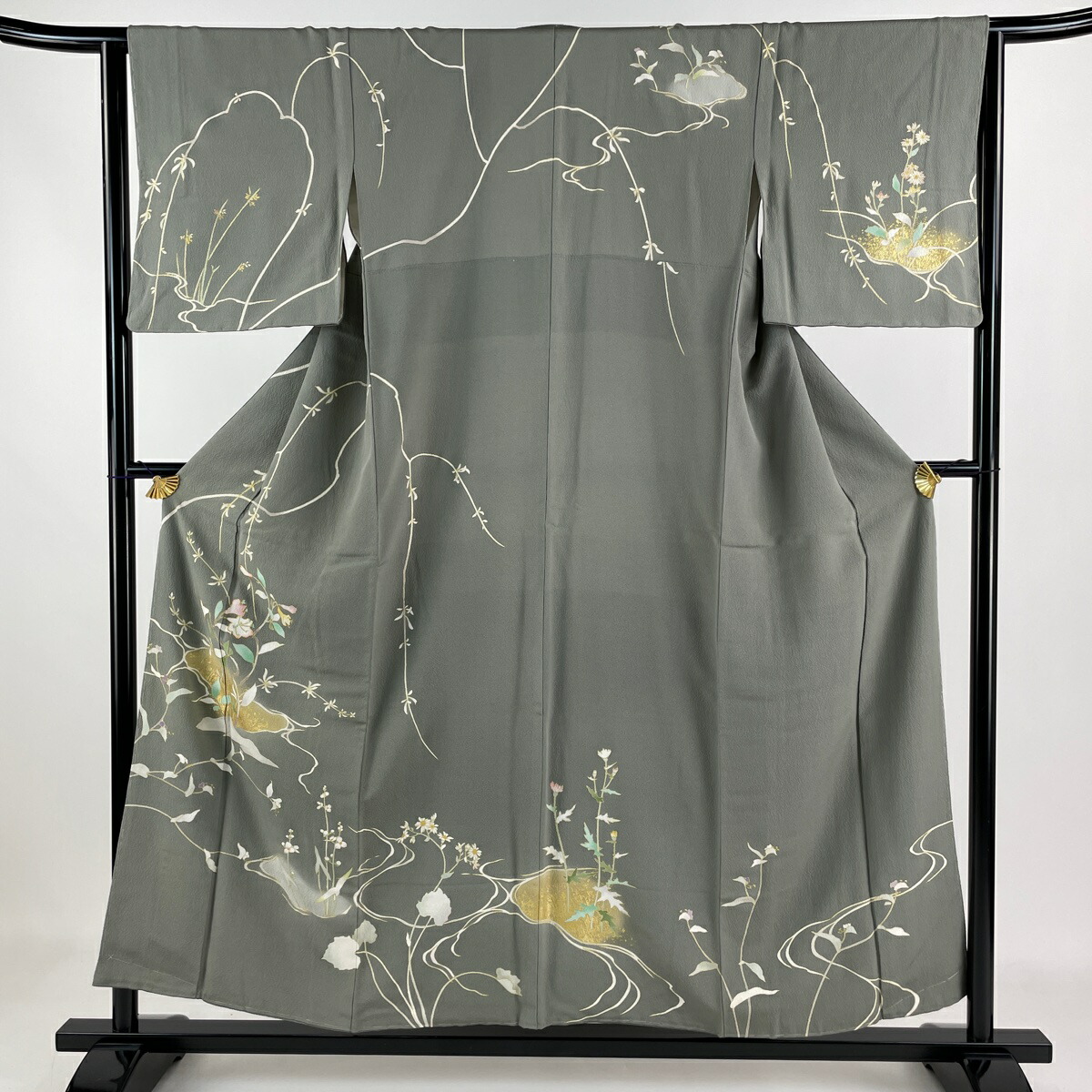 【楽天市場】訪問着 身丈155cm 裄丈63.5cm S 袷 鈴乃屋 草花 金糸 金彩 灰緑 正絹 美品 名品 【中古】：バイセル 楽天市場店
