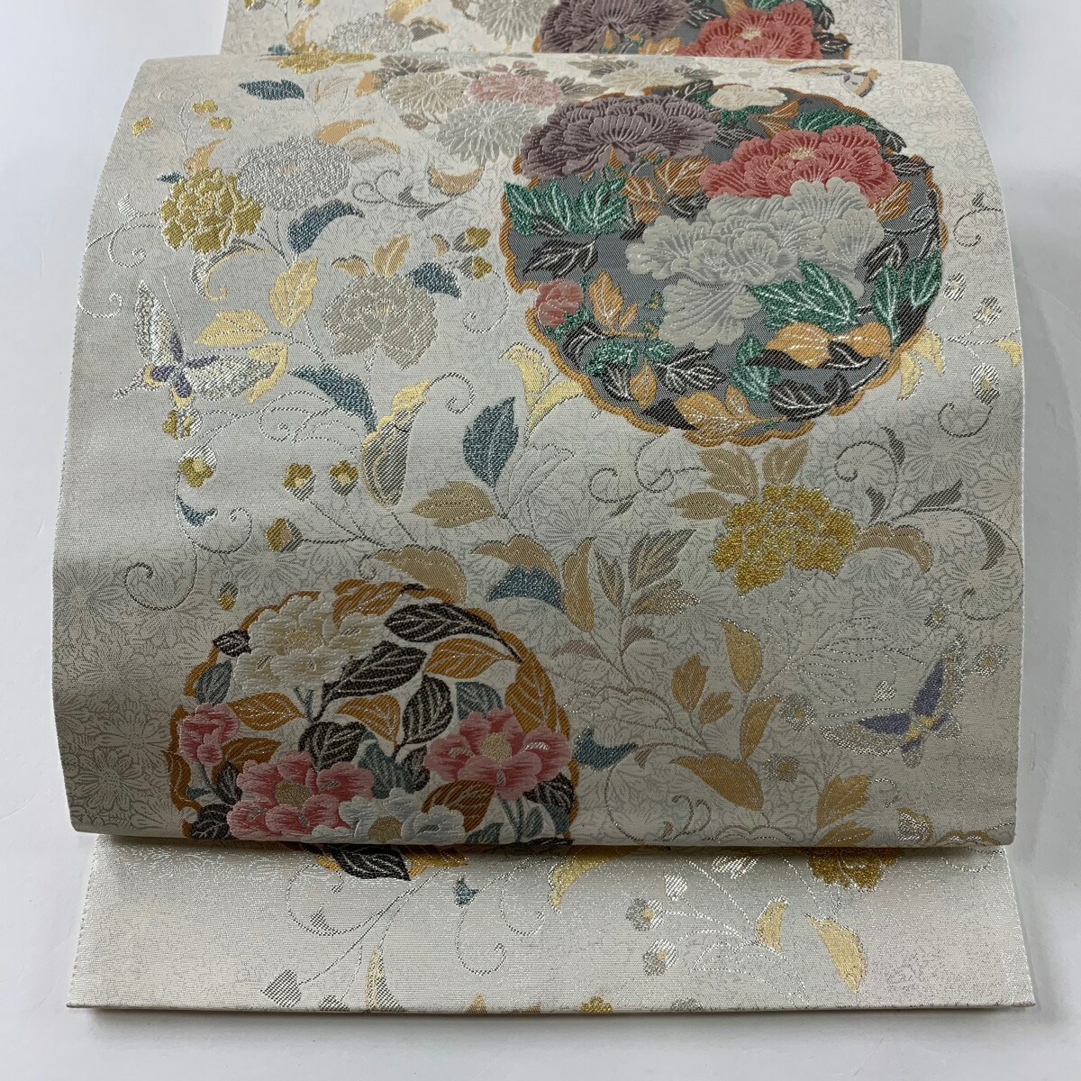 【楽天市場】袋帯 美品 秀品 雪輪 花唐草 金銀糸 箔 クリーム 六通 正絹 【中古】：バイセル 楽天市場店