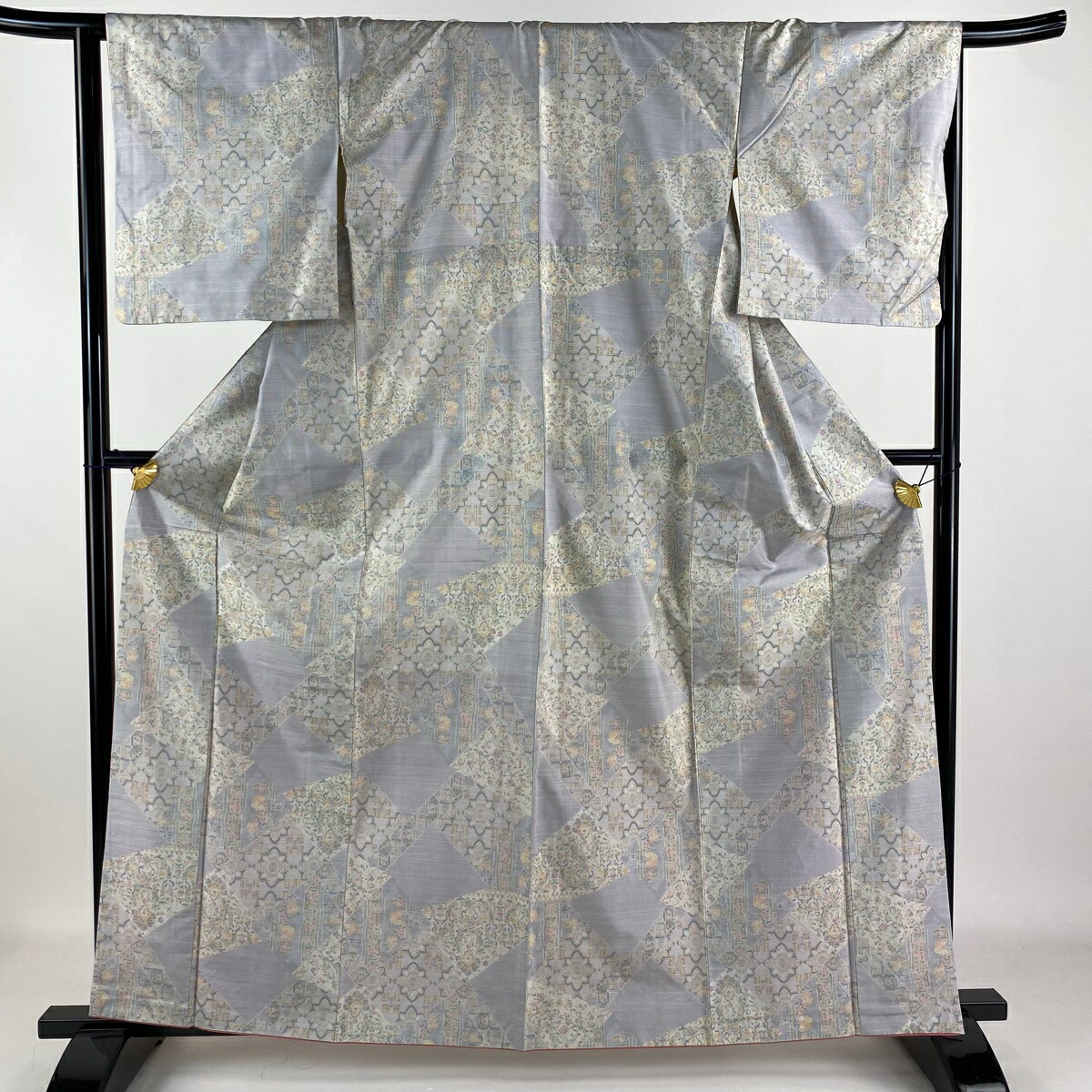 【楽天市場】大島紬 身丈163cm 裄丈65cm M 袷 都喜ヱ門 証紙あり 華文 寄せ柄 青灰色 正絹 名品 【中古】：バイセル 楽天市場店