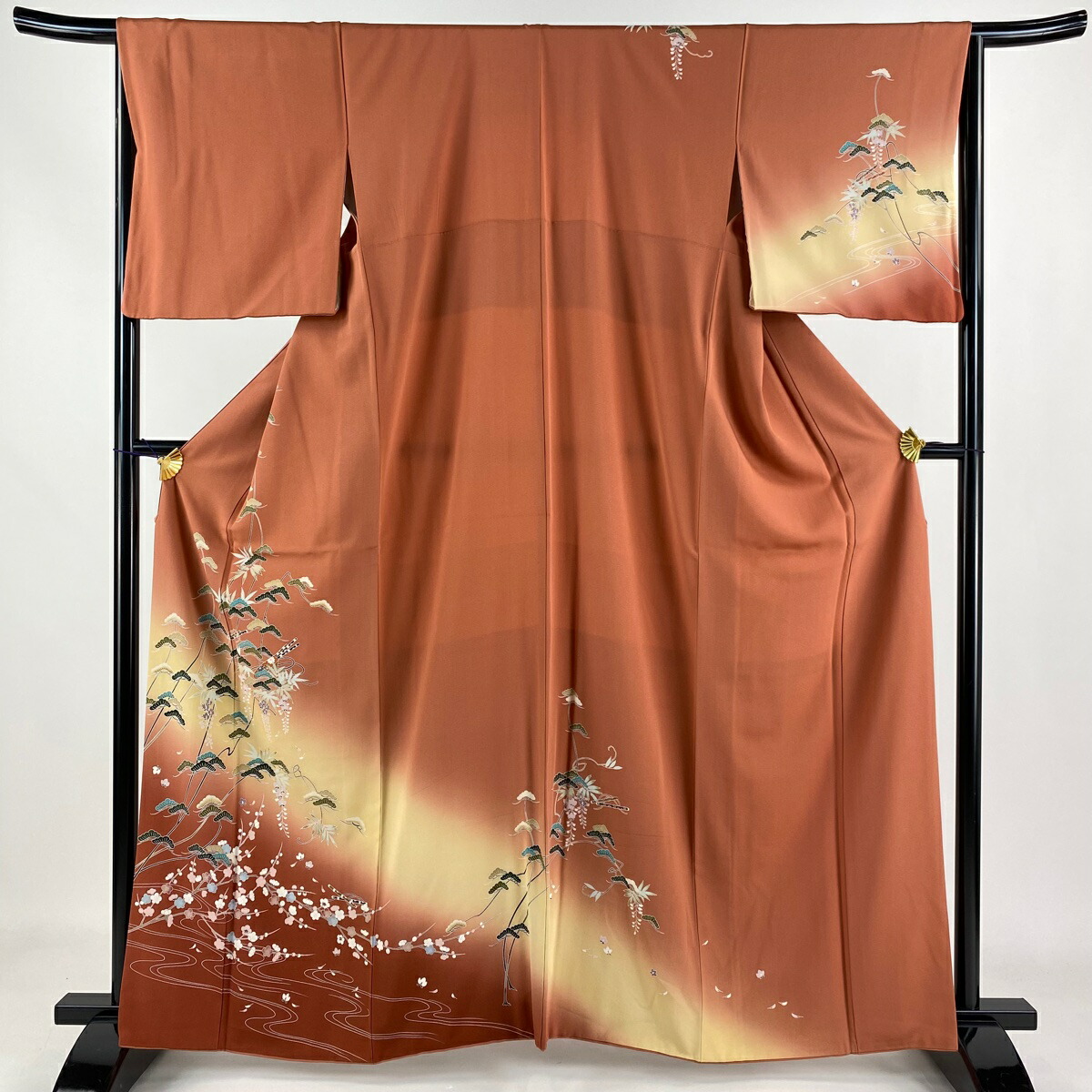 【楽天市場】訪問着 身丈162.5cm 裄丈65cm M 袷 松竹梅 流水 染め分け ぼかし 赤茶 正絹 美品 秀品 【中古】：バイセル 楽天市場店