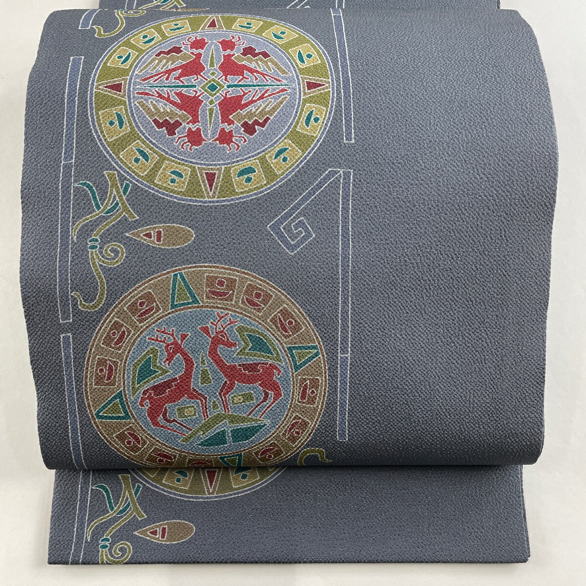 【楽天市場】開き名古屋帯 美品 秀品 丸紋 動物 青灰色 正絹 【中古】 msp50：バイセル 楽天市場店