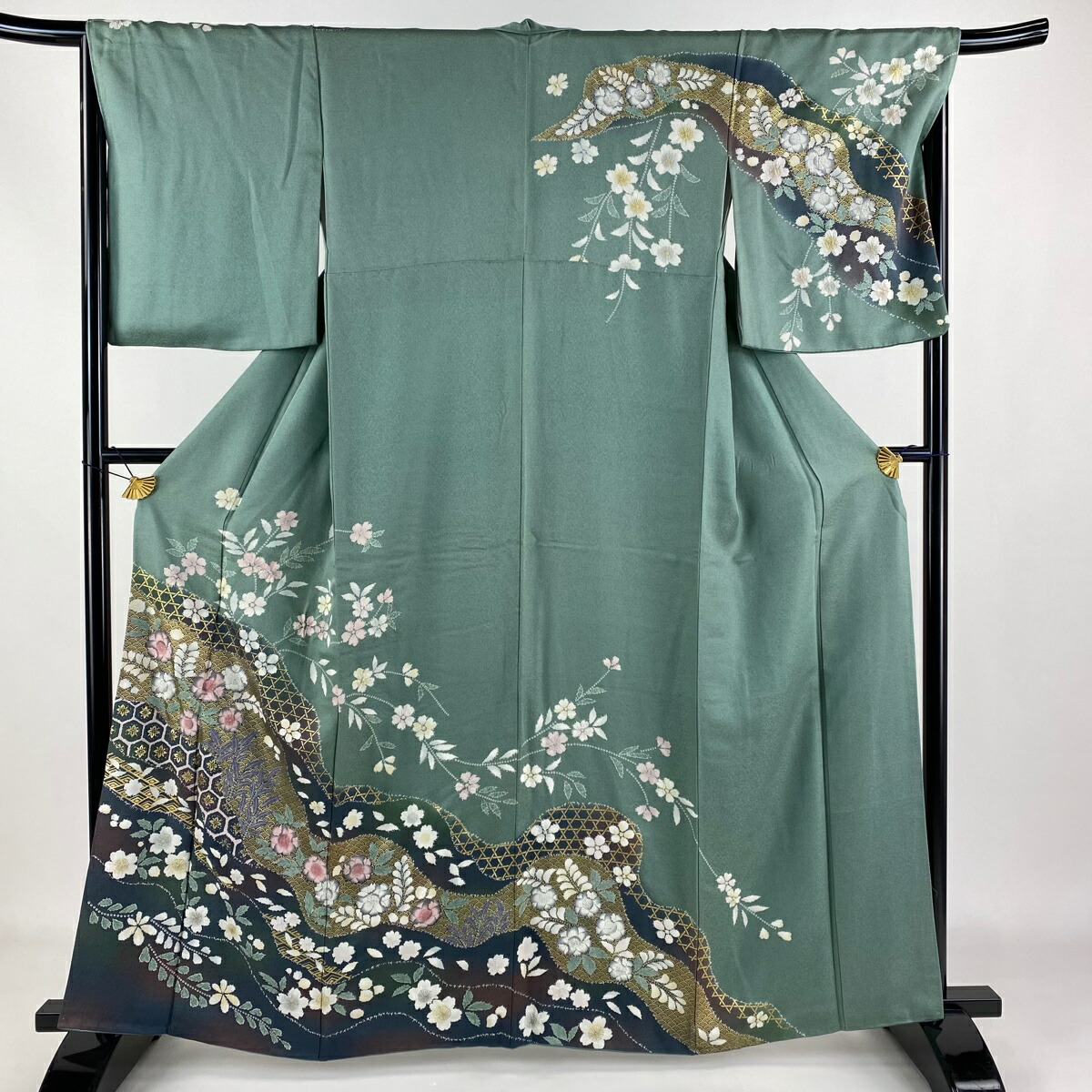 【楽天市場】訪問着 身丈161cm 裄丈67.5cm L 袷 辻が花 青海波 金彩 ぼかし 薄緑 正絹 名品 【中古】：バイセル 楽天市場店