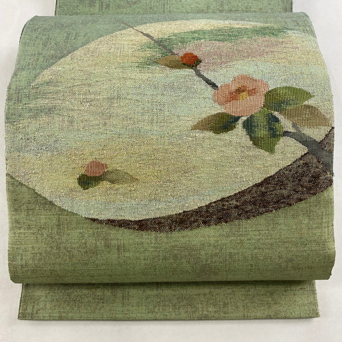 【楽天市場】袋帯 美品 秀品 枝椿 金銀糸 黄緑色 お太鼓柄 正絹 【中古】：バイセル 楽天市場店