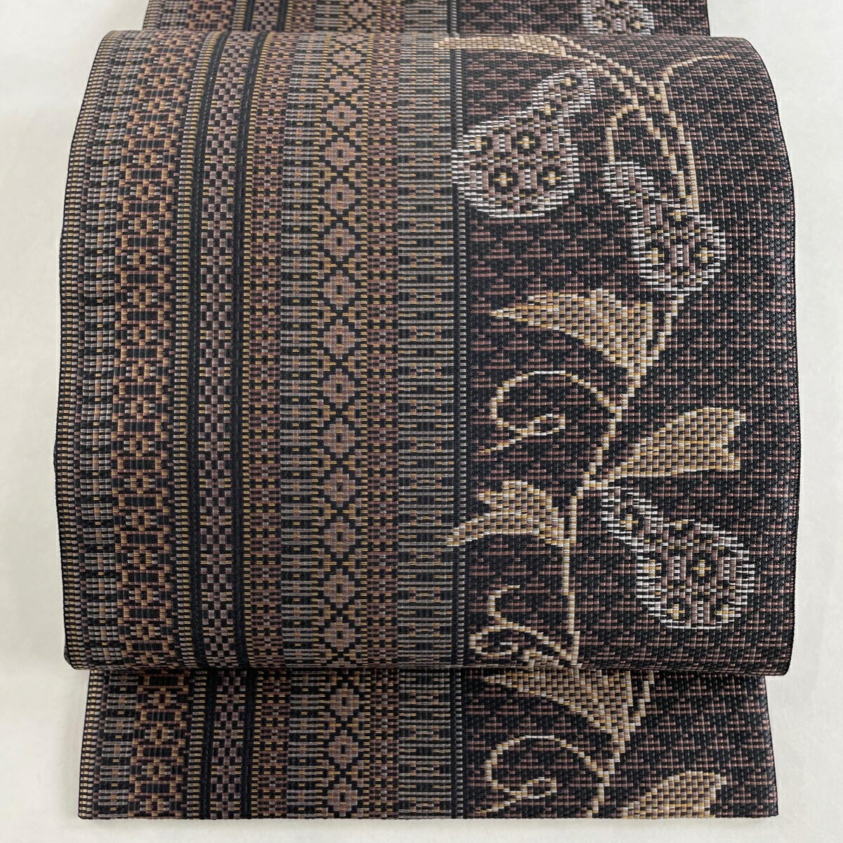 【楽天市場】袋帯 美品 名品 落款あり 伝統工芸士 達藤龍二 瓢箪 縞 黒灰 全通 正絹 【中古】：バイセル 楽天市場店