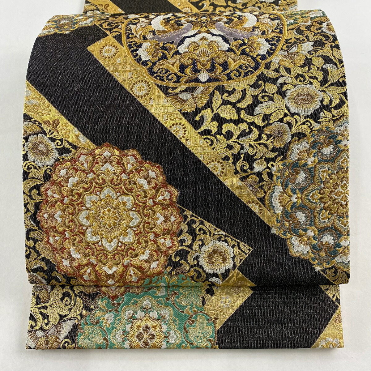 【楽天市場】袋帯 秀品 向かい鳥 華文 金銀糸 箔 黒灰 六通 正絹 【中古】：バイセル 楽天市場店