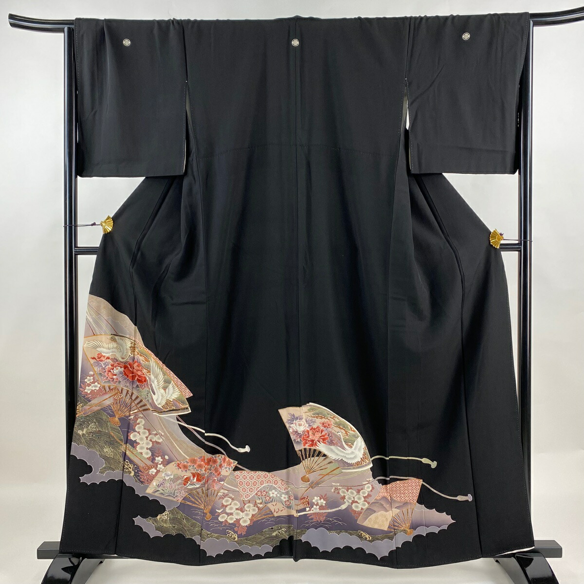 【楽天市場】色留袖 身丈160cm 裄丈67.5cm L 袷 扇 花鳥 金糸 金銀彩 黒 正絹 優品 【中古】：バイセル 楽天市場店