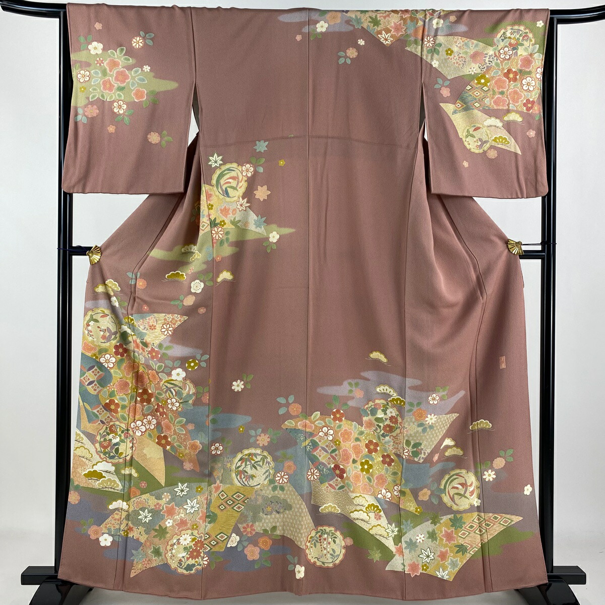 【楽天市場】訪問着 身丈162.5cm 裄丈64cm M 袷 落款あり 雪輪 松竹梅 金糸 金彩 ピンク 正絹 名品 【中古】：バイセル 楽天市場店