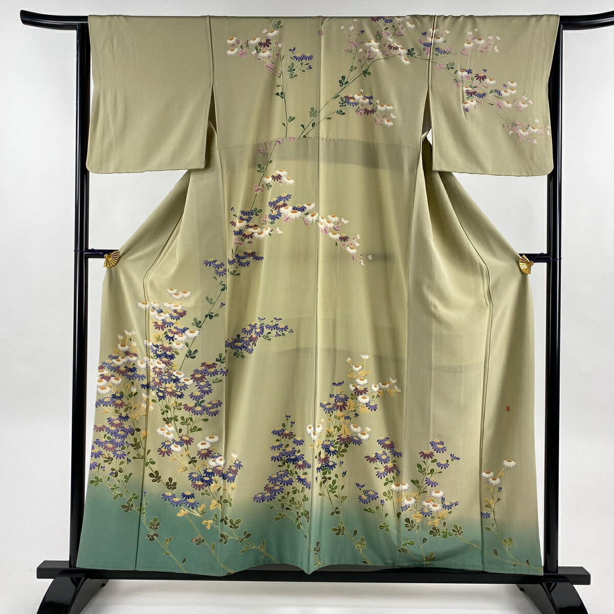 【楽天市場】訪問着 身丈157cm 裄丈65.5cm M 袷 加賀友禅 落款あり 菊 ぼかし 灰緑 正絹 美品 逸品 一つ紋 【中古】：バイ ...
