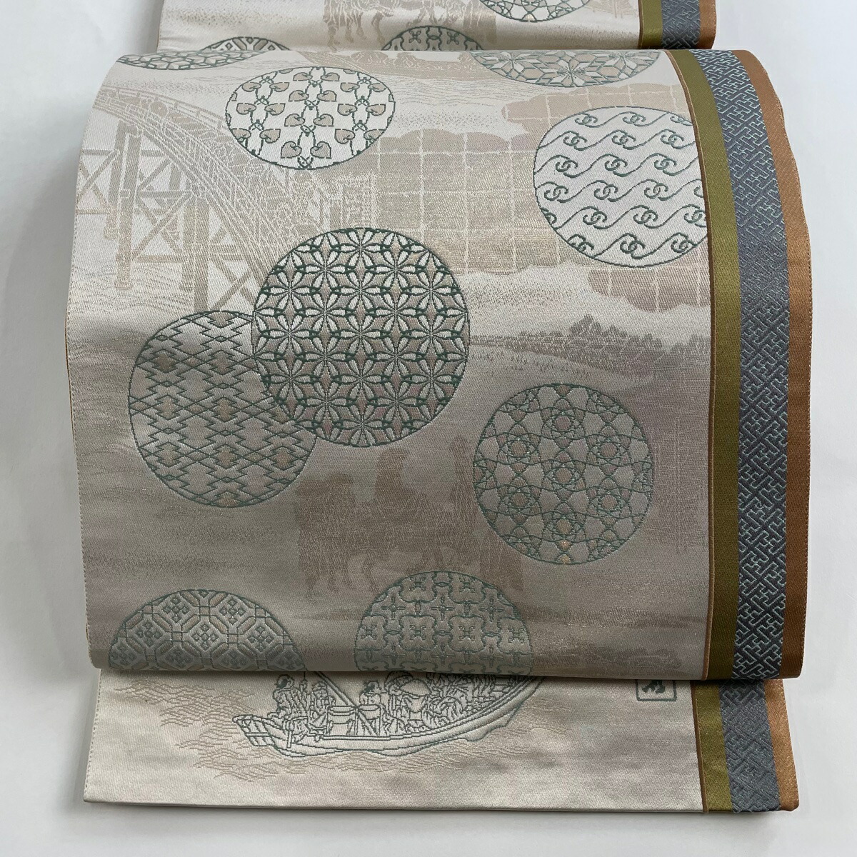 【楽天市場】袋帯 美品 秀品 丸文 幾何学模様 箔 ベージュ 六通 正絹 【中古】：バイセル 楽天市場店