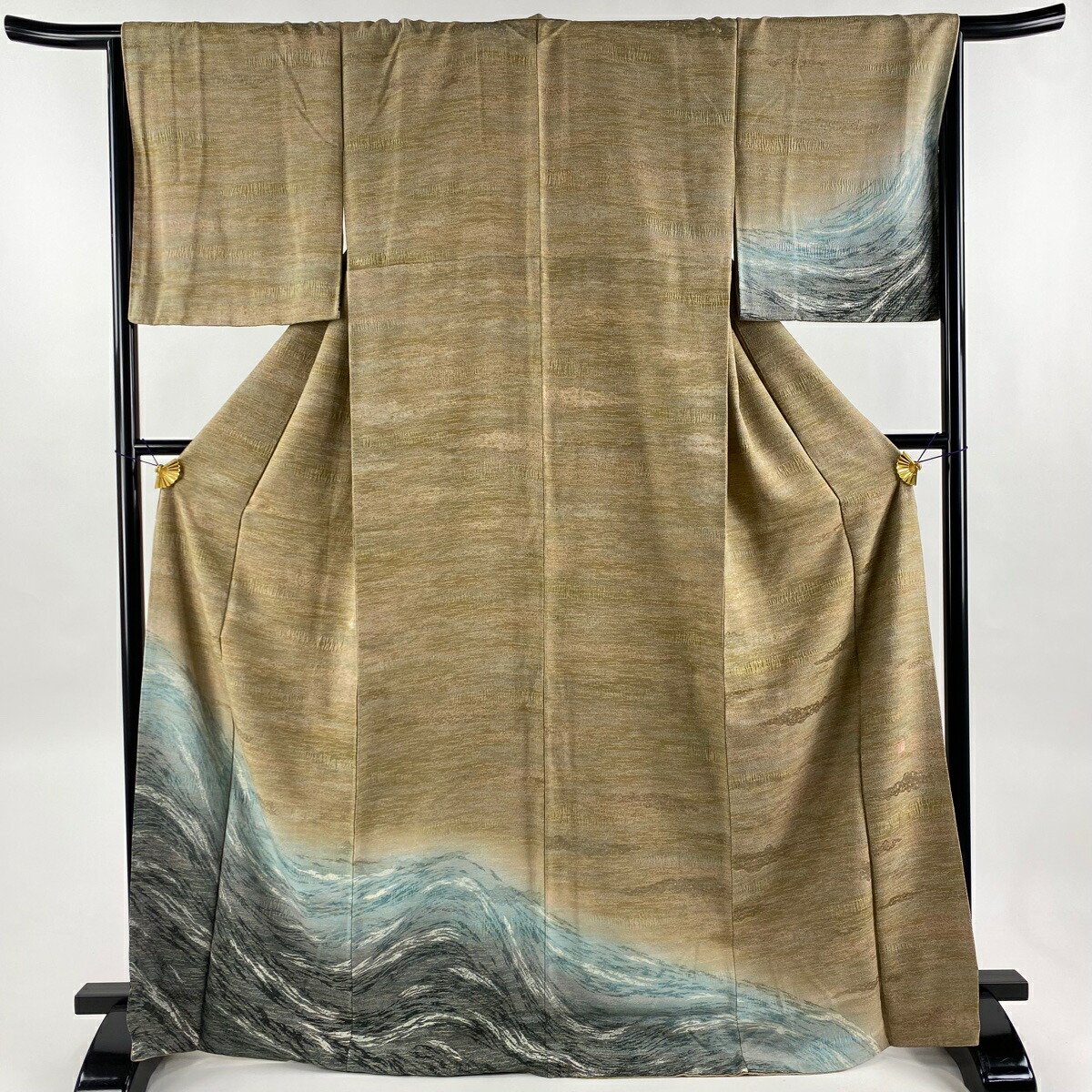 【楽天市場】付下げ 身丈170cm 裄丈65.5cm M 袷 落款あり 波 ぼかし 茶緑色 正絹 美品 秀品 【中古】：バイセル 楽天市場店