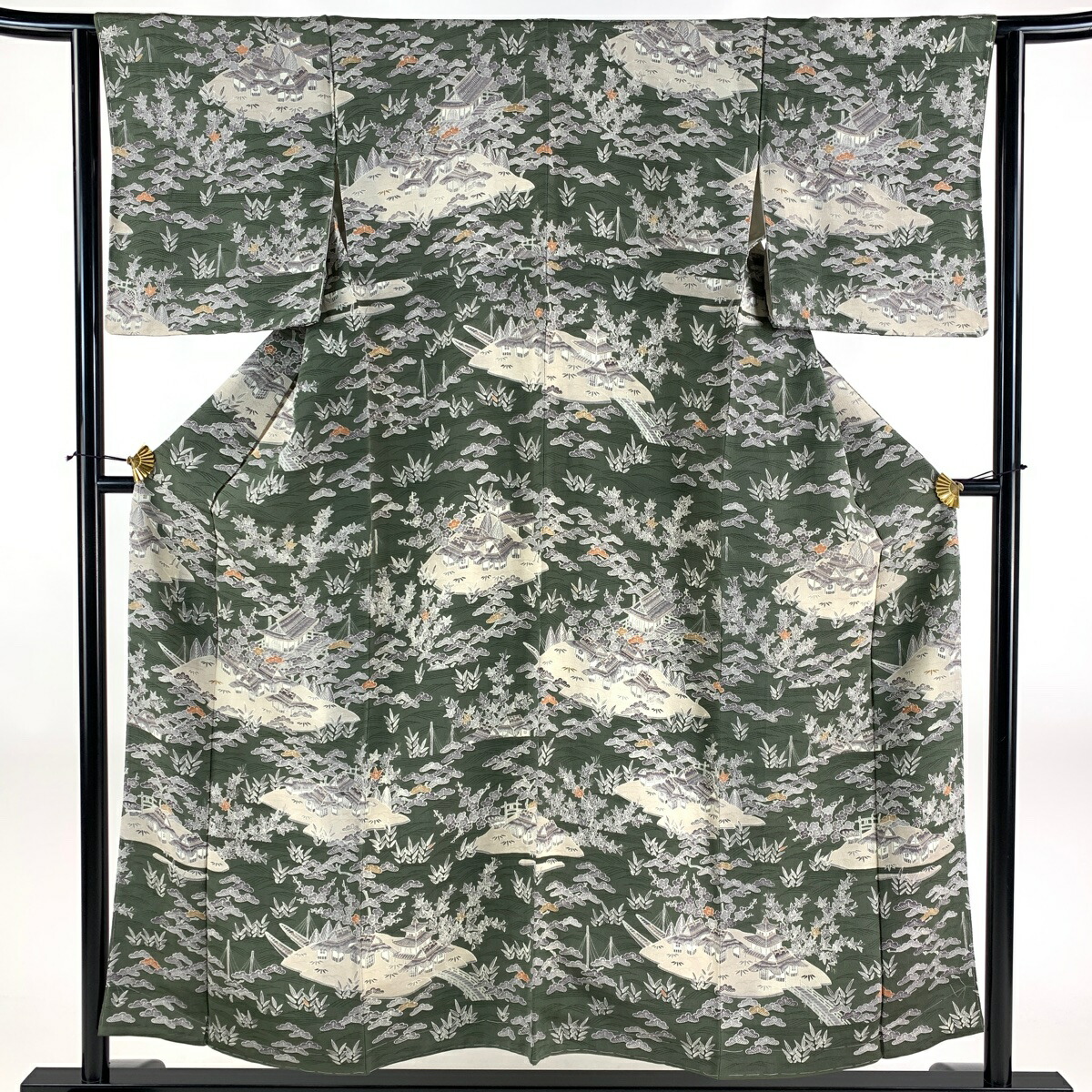 【楽天市場】訪問着 身丈153.5cm 裄丈64cm M 袷 松竹梅 家屋 縮緬 緑 正絹 美品 秀品 【中古】：バイセル 楽天市場店