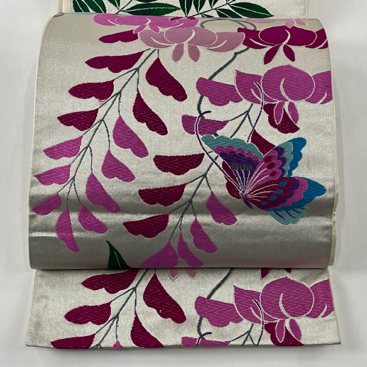 【楽天市場】袋帯 名品 森英恵 落款あり 蝶 藤 金糸 箔 銀色 六通 正絹 【中古】：バイセル 楽天市場店