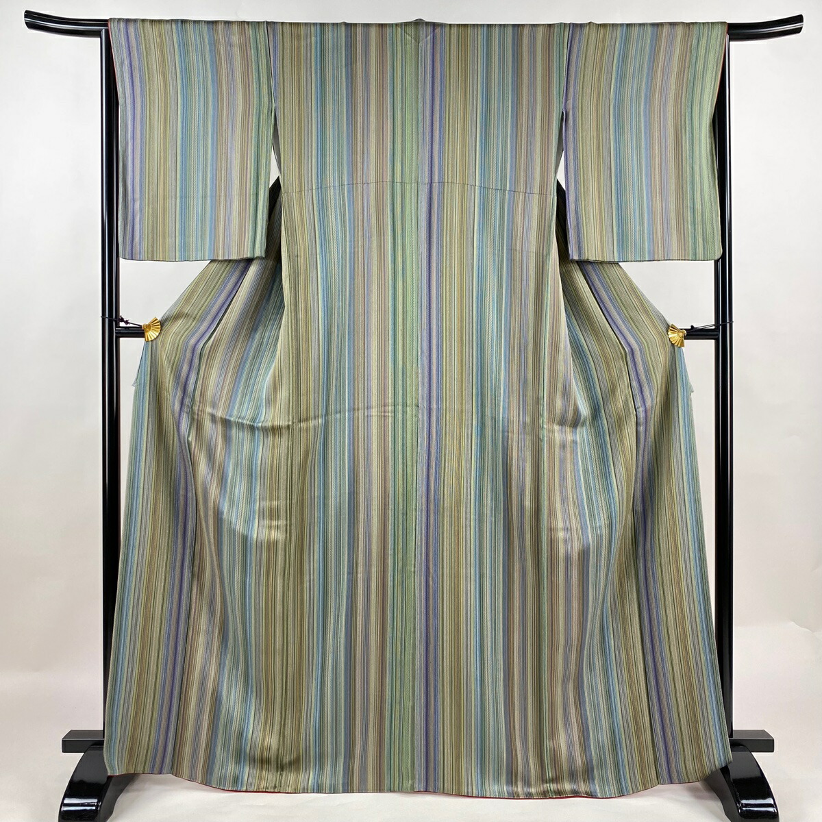 【楽天市場】小紋 身丈165.5cm 裄丈65cm M 袷 縞 灰緑 正絹 美品 優品 【中古】：バイセル 楽天市場店